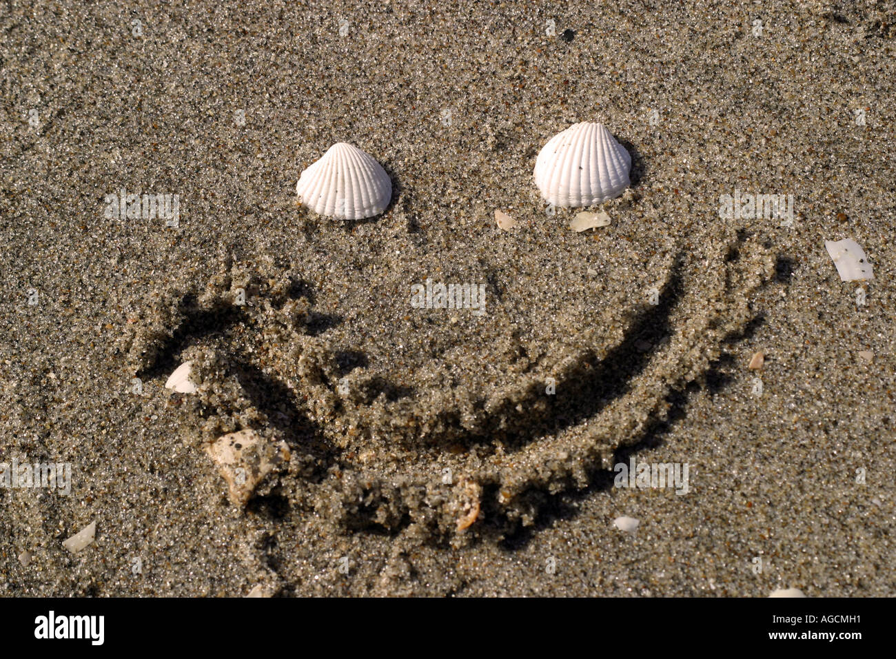 Smiling face made out of shells on the seashore Stock Photo - Alamy