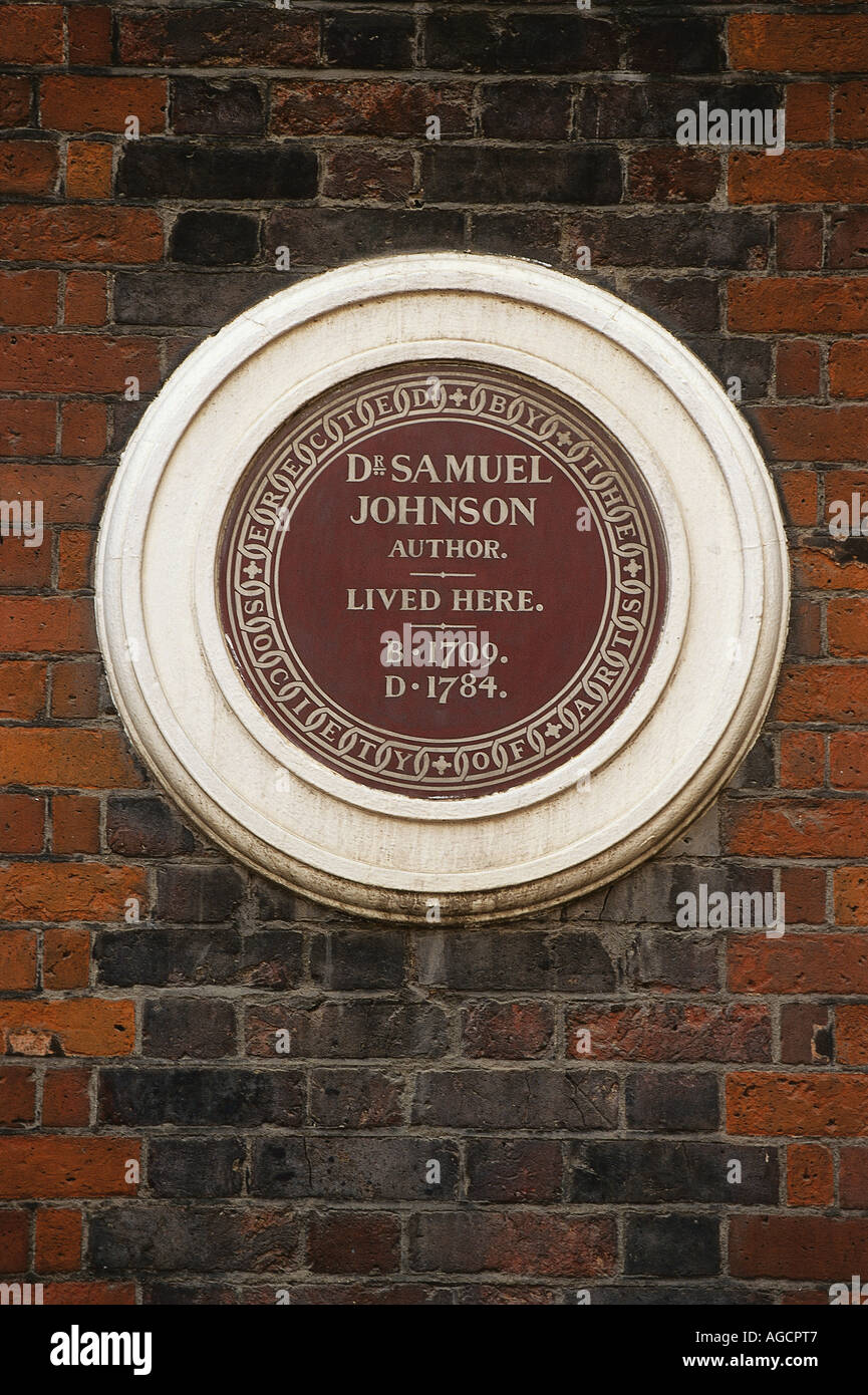 Plaque commemorating the life of Dr Samuel Johnson who lived here in ...