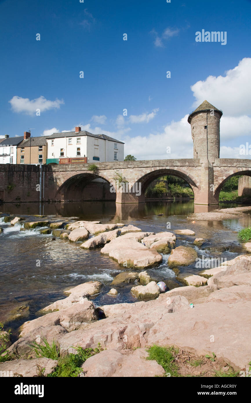 Old Monnow Bridge in Monmouth taken from River Monnow bankside ...