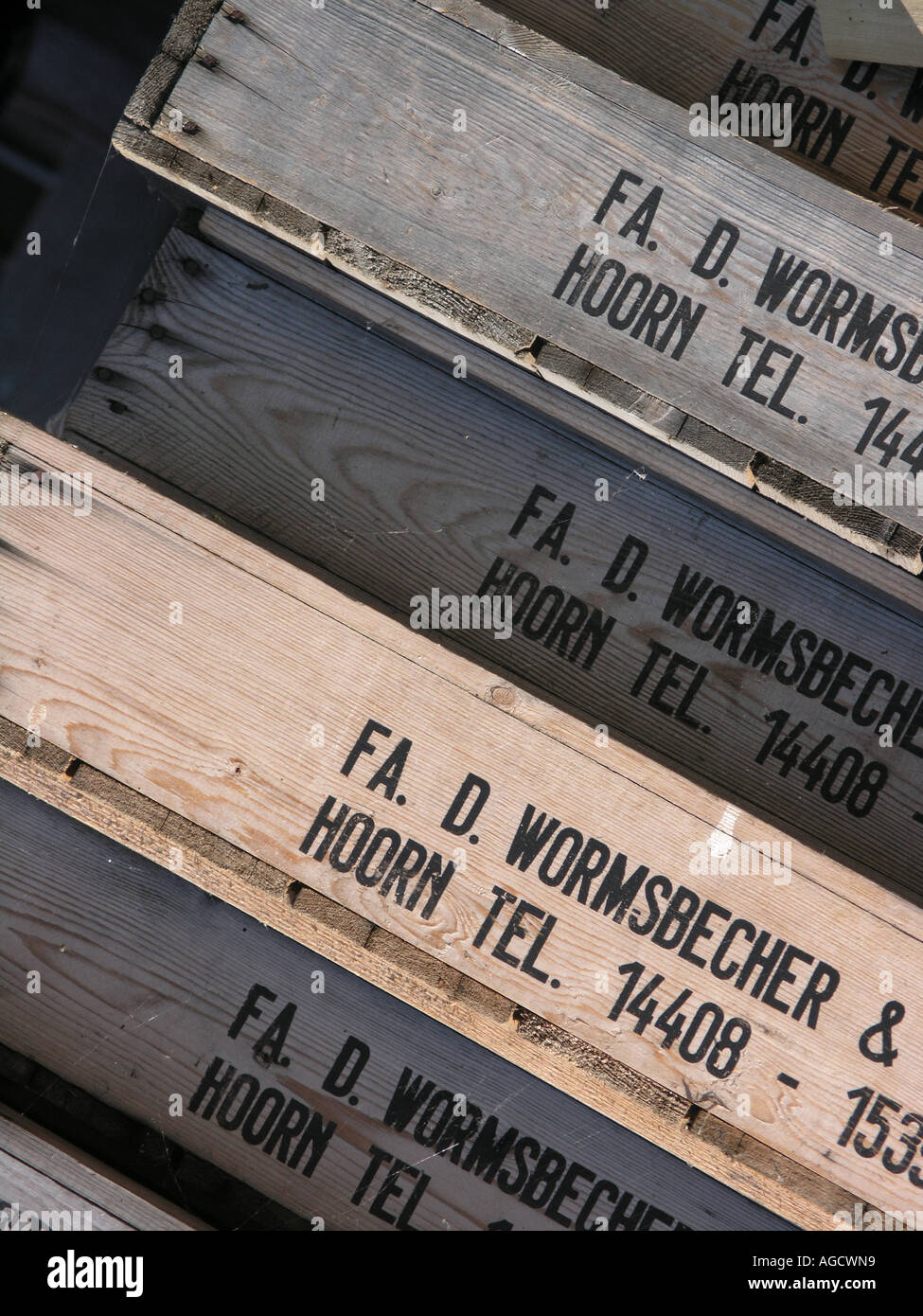 Wooden boxes in a stack Stock Photo - Alamy