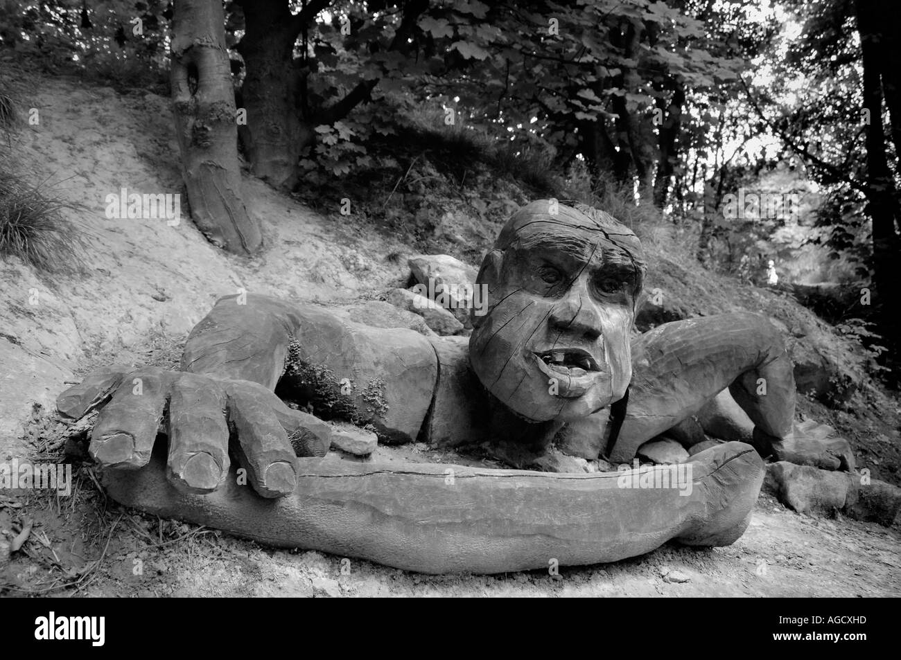 Tree carving of a troll found along the public walk through the ...