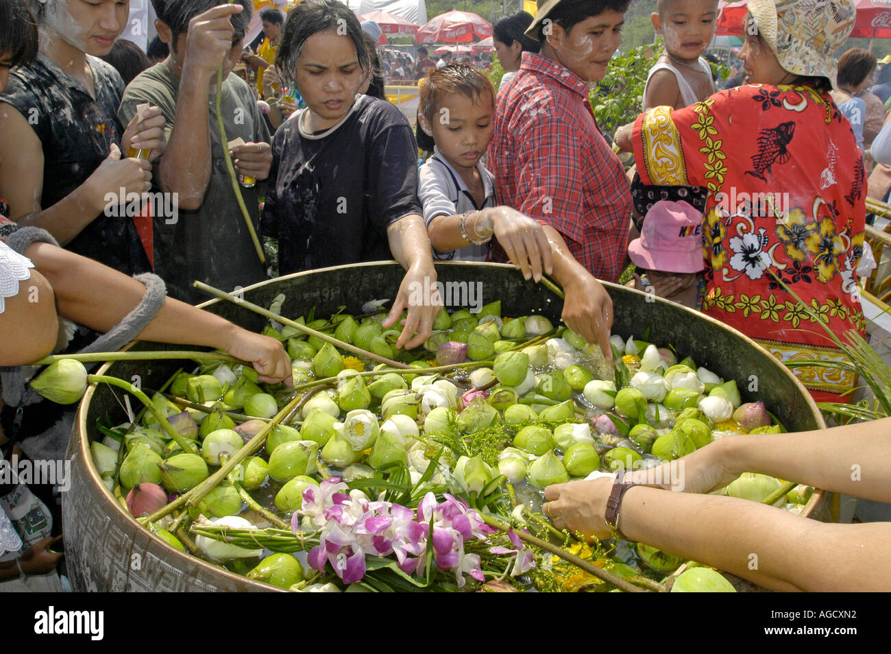 Offerings Songkran festival Bangkok Thailand Stock Photo - Alamy