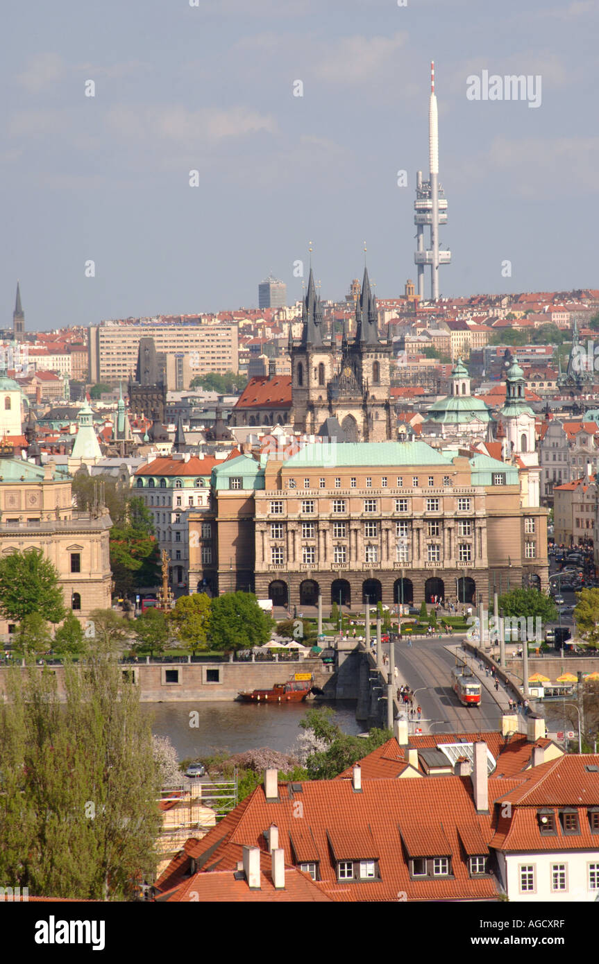 Old buildings in the City of Prague viewed from an elevated viewpoint ...