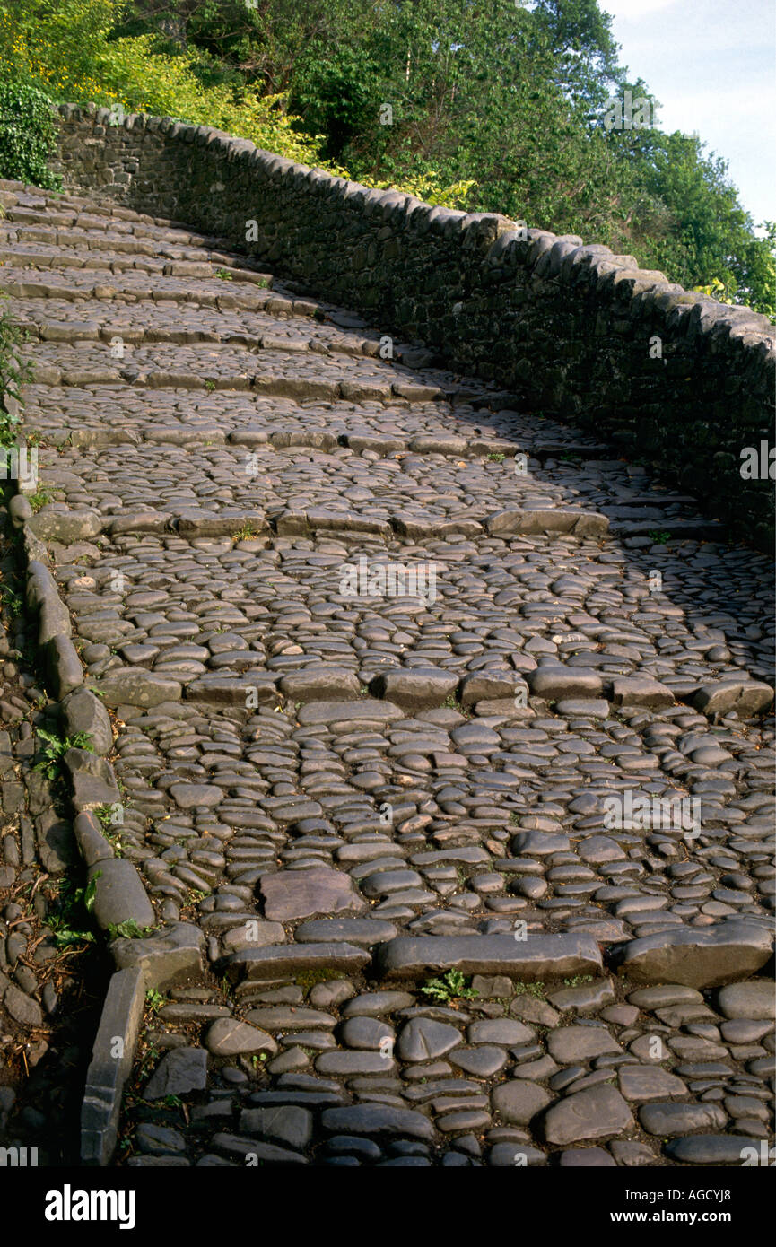 An ascending cobbled path in Clovelly Stock Photo - Alamy