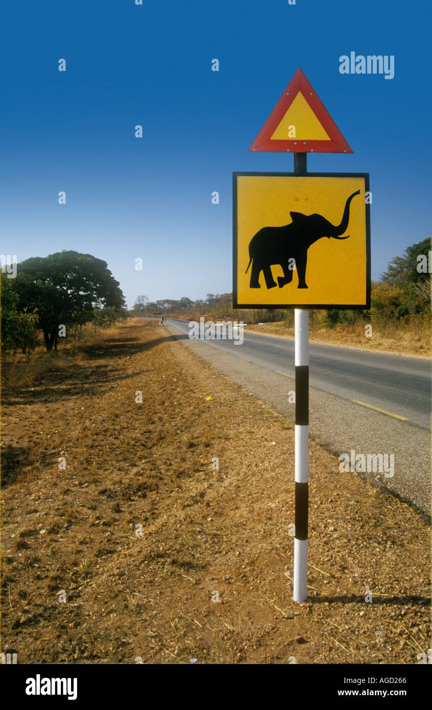 Elephant road sign Zimbabwe Stock Photo - Alamy