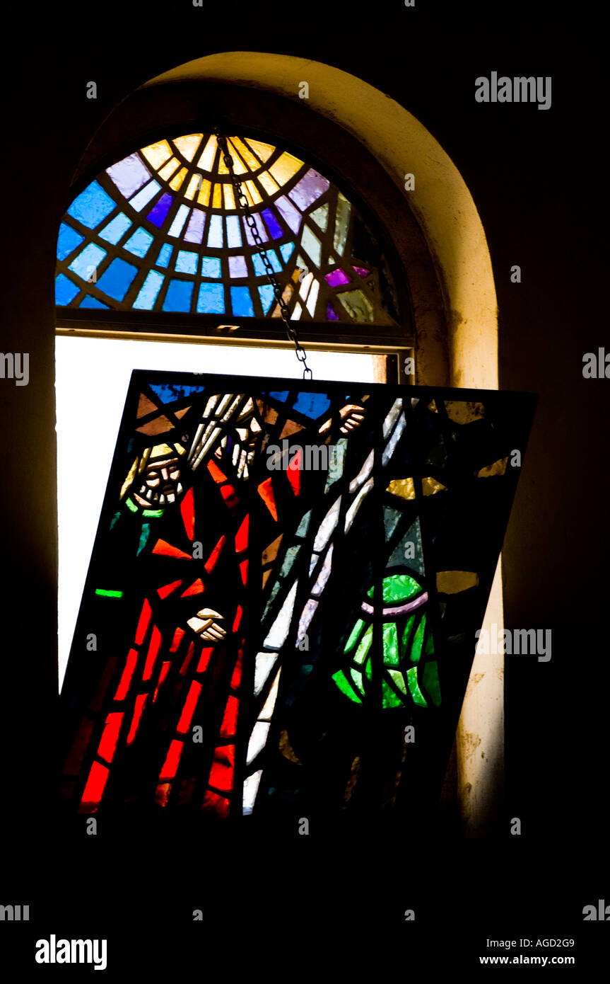 Detail of stained glass window from the church at Mount Nebo, Jordan ...