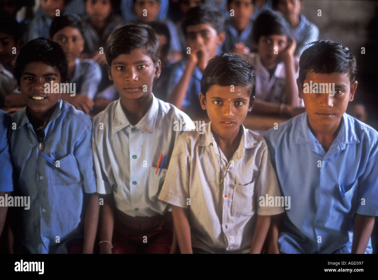 Classroom in south India. Very simple and overcrowded conditions Stock ...