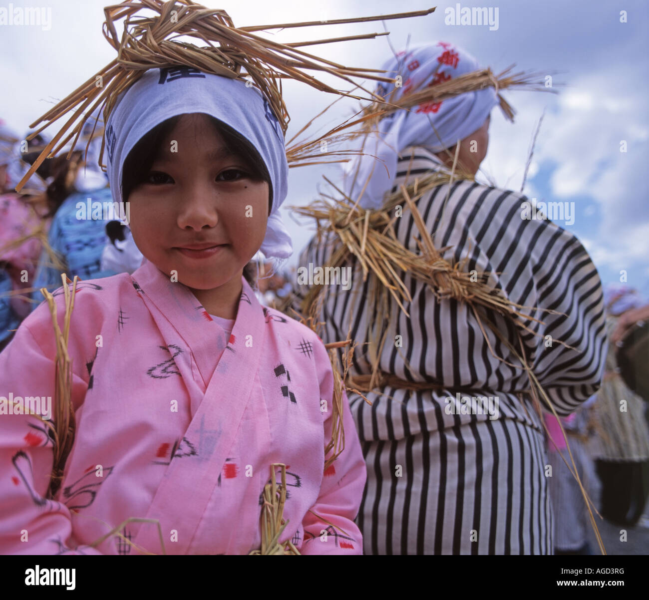 Young girls in traditional yukata taking part in the Shioya Ungami ...