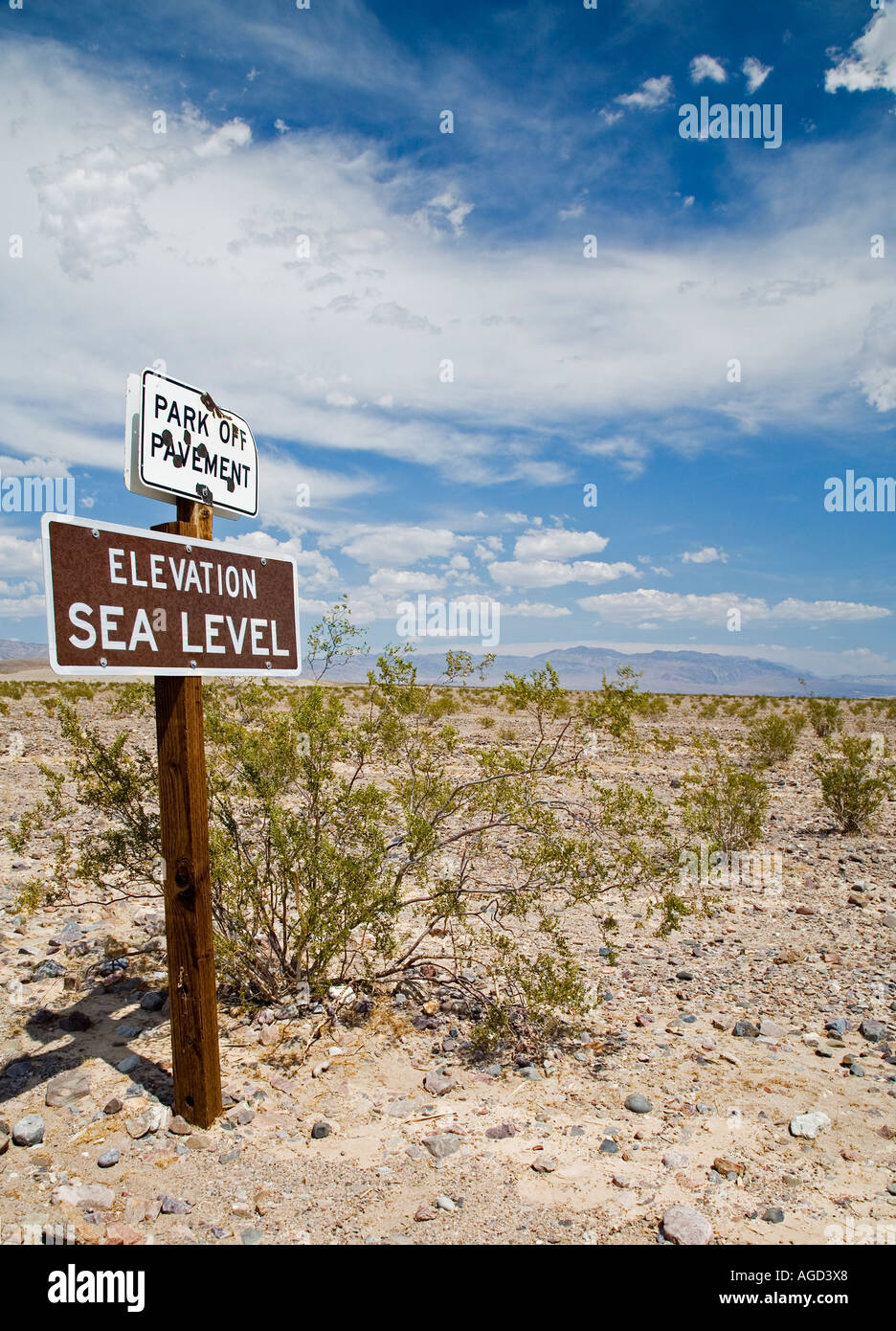 Death Valley California A sign announces sea level in Death Valley ...