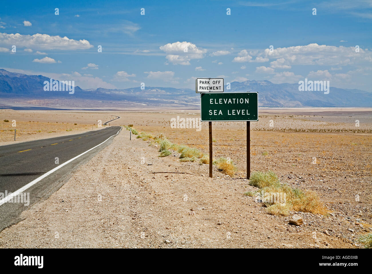 Death Valley California A sign announces sea level in Death Valley ...