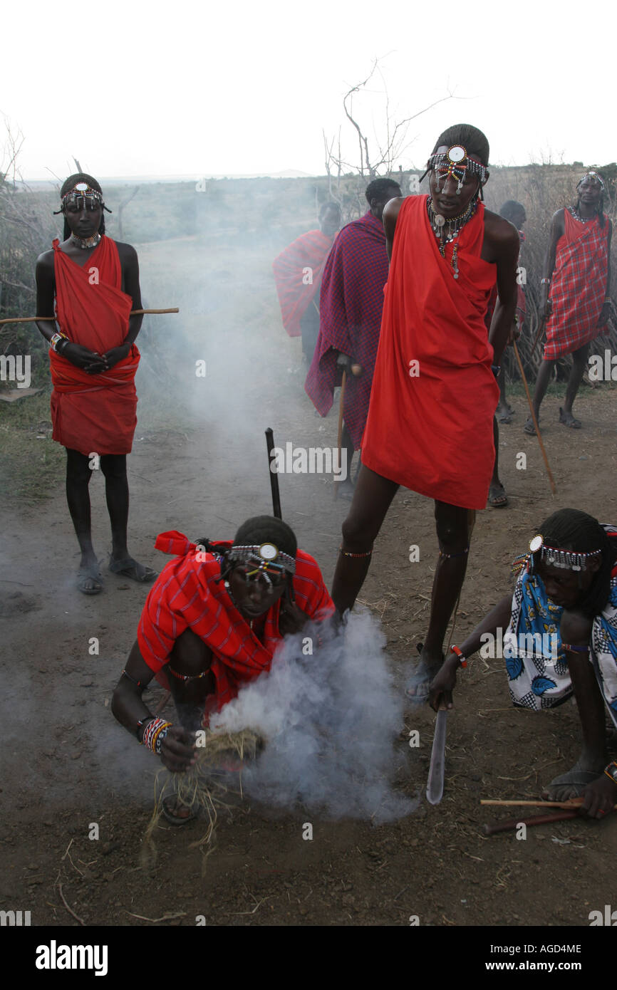 masai mara warriors making fire in Kenya, Africa Stock Photo - Alamy