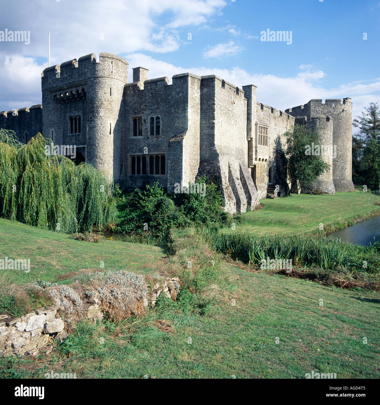 Allington Castle 13th century ragstone gatehouse in foreground lobed ...