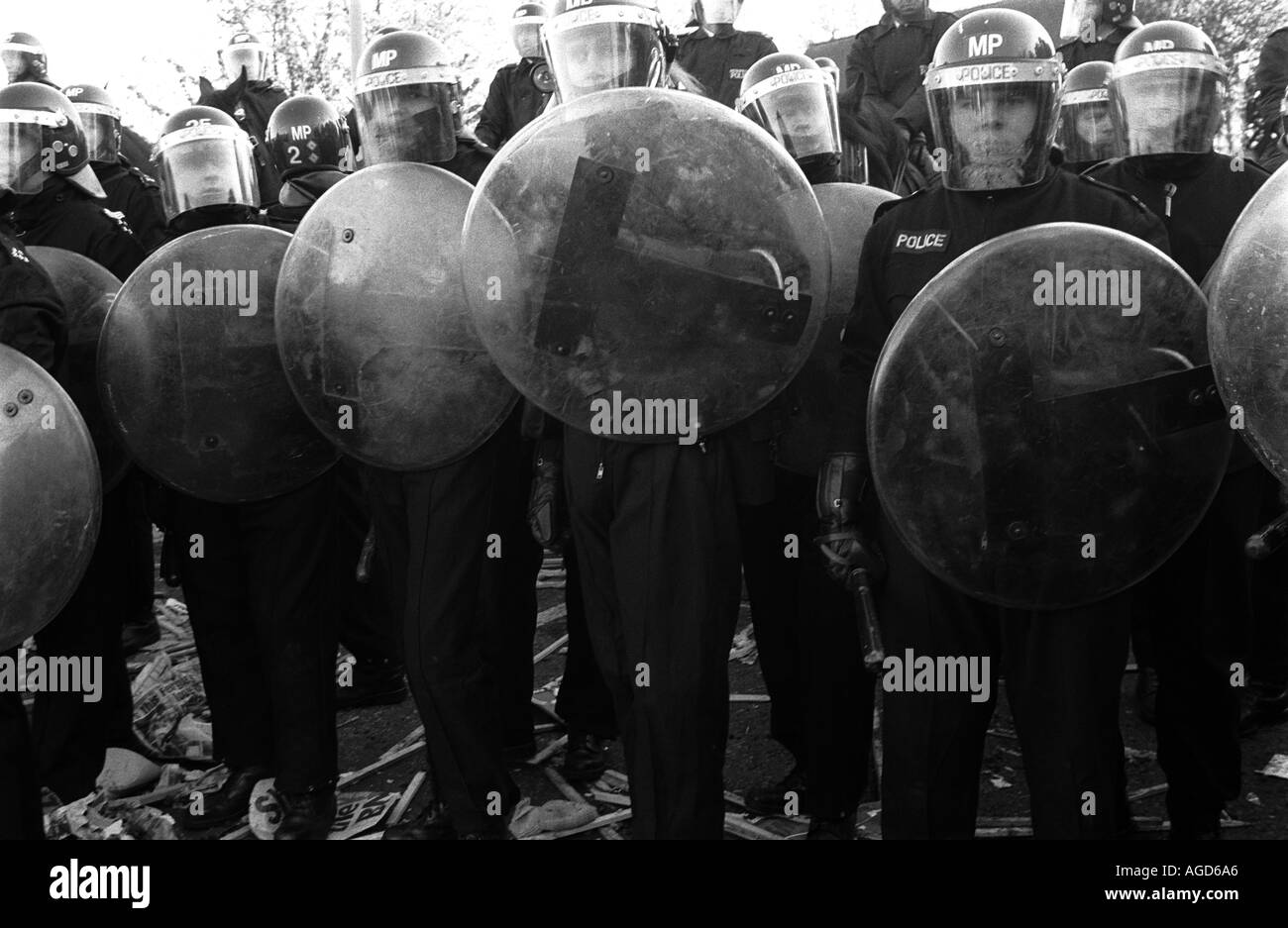 Riot police confront protestors at Welling, London, UK, who tried to ...