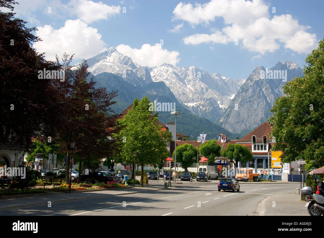 Austrian Alps and the alpine village of Garmisch, Germany Stock Photo ...