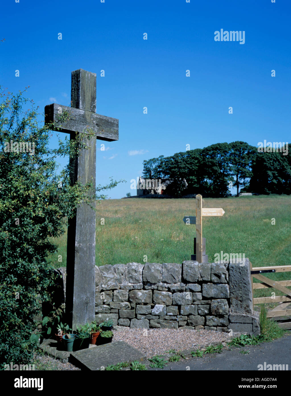 Cross marking the site of the Battle of Heavenfield above Chollerford ...