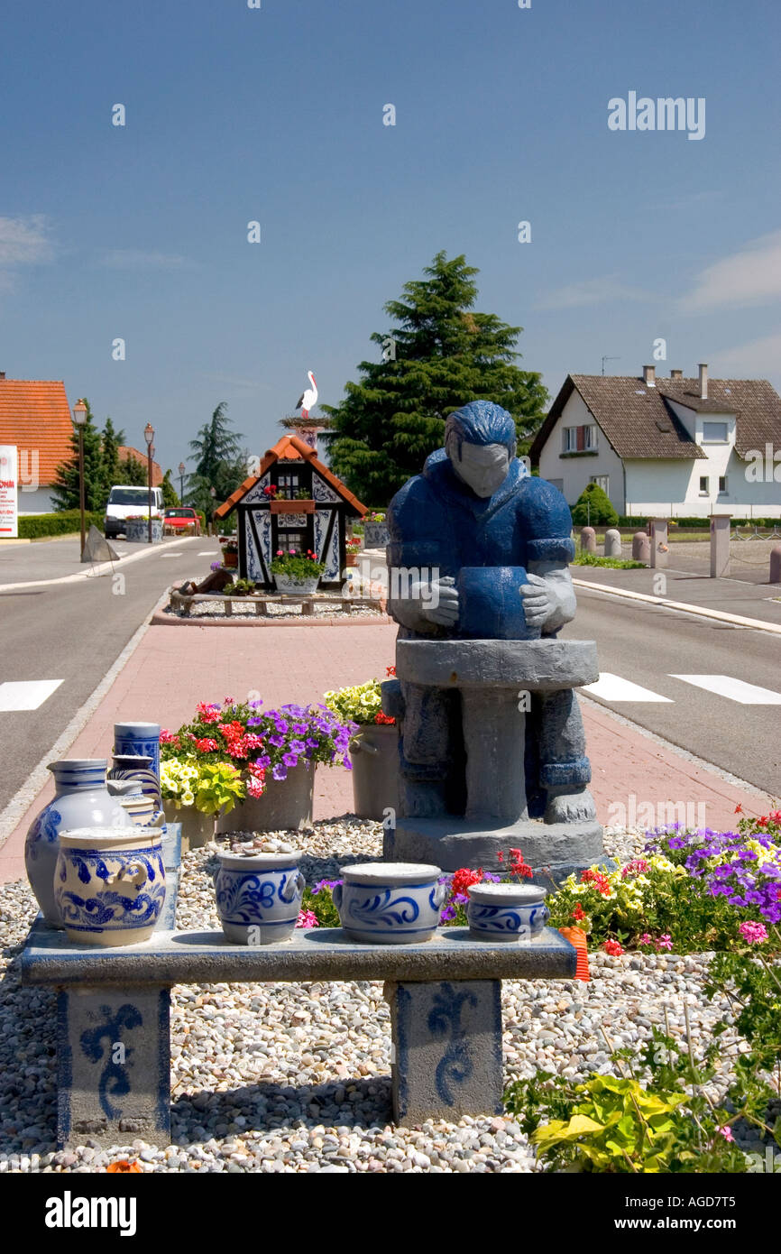 Pottery sculpture at the entrance to the village of Betschdorf, France ...