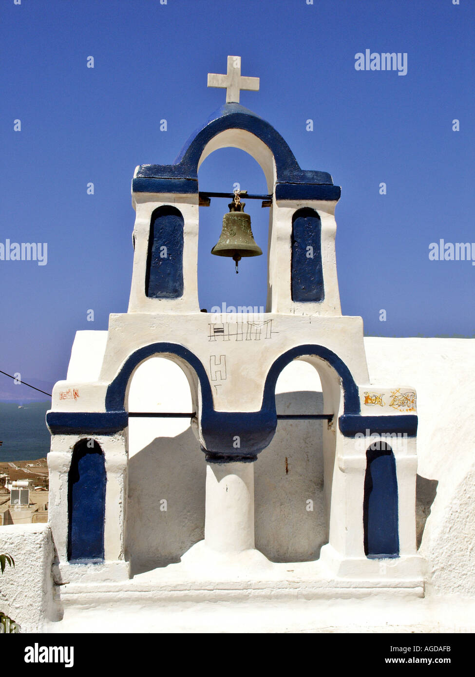 Traditional white and blue Greek church Aegean architecture Santorini ...