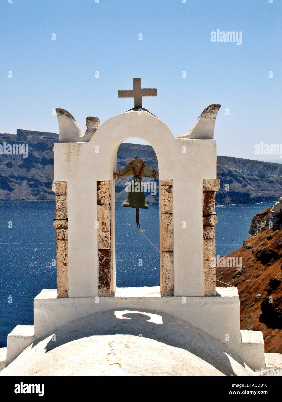 Traditional white and blue Greek church arch detail Ia village Aegean ...