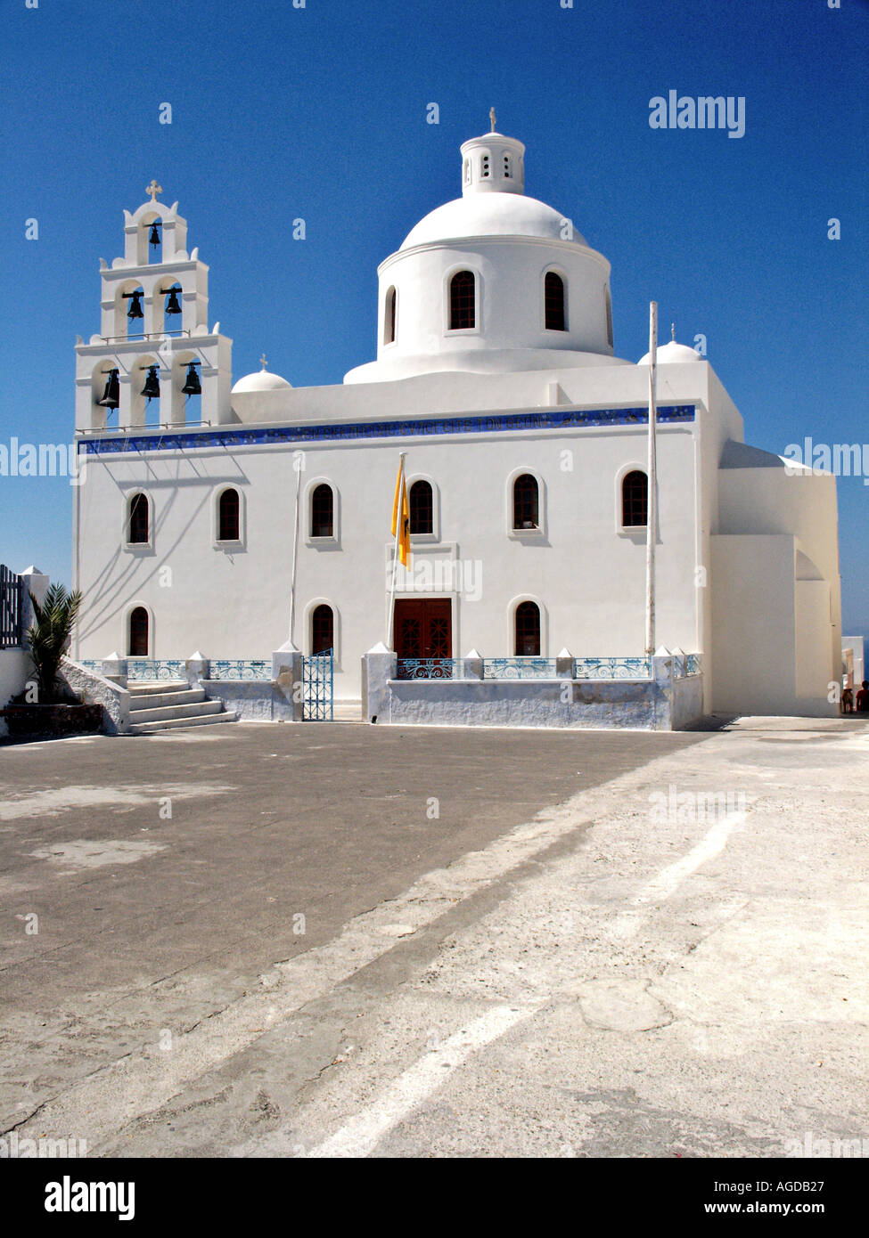 Traditional white and blue Greek church Aegean architecture Main church ...