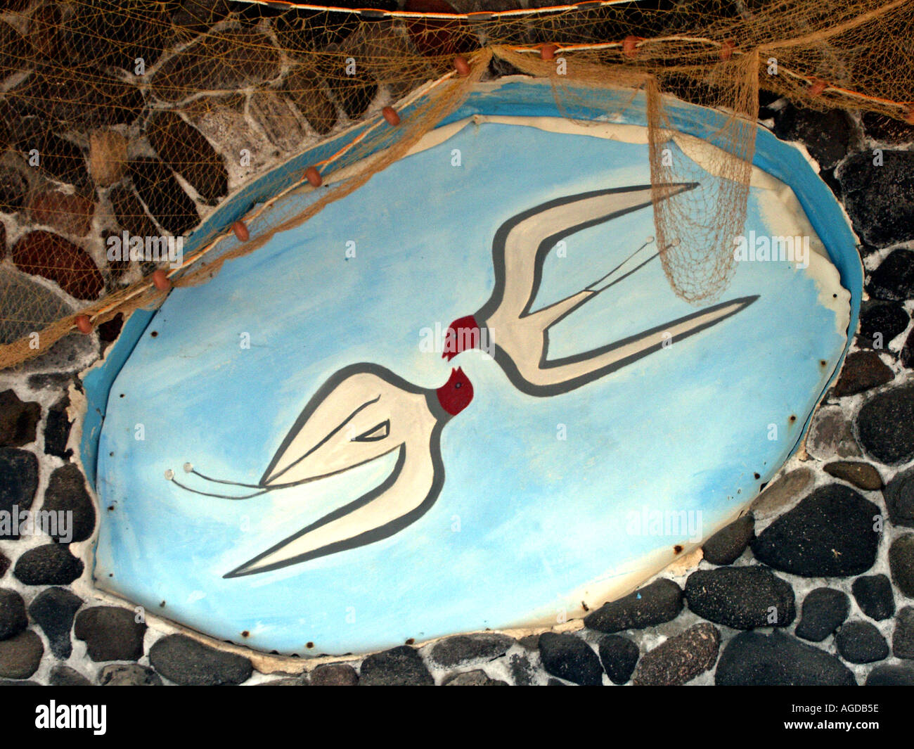 Two seagulls ancient greek painting copy taverna Santorini island ...