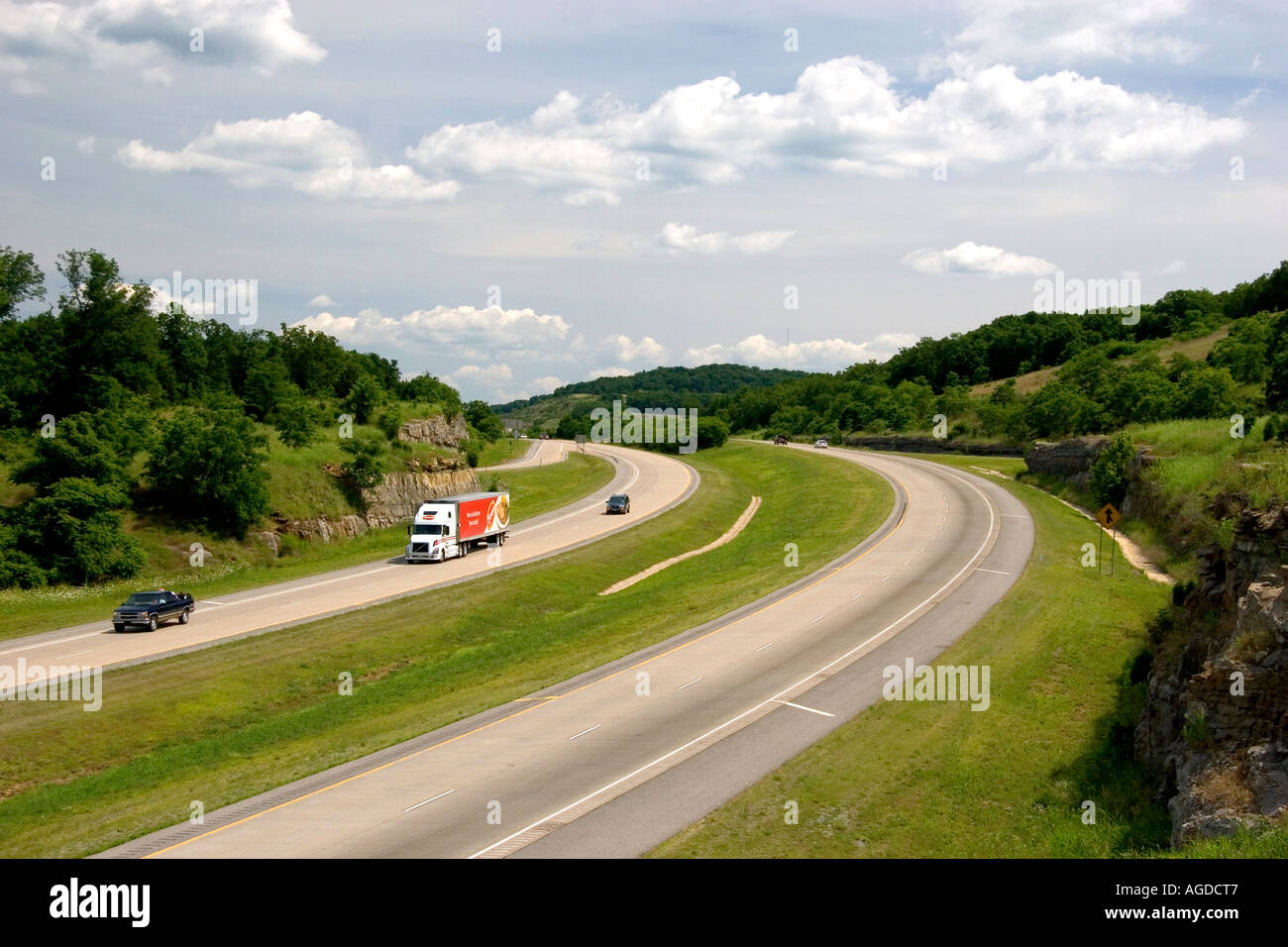 Automobiles travel on Interstate 40 near West Fork, Arkansas Stock ...