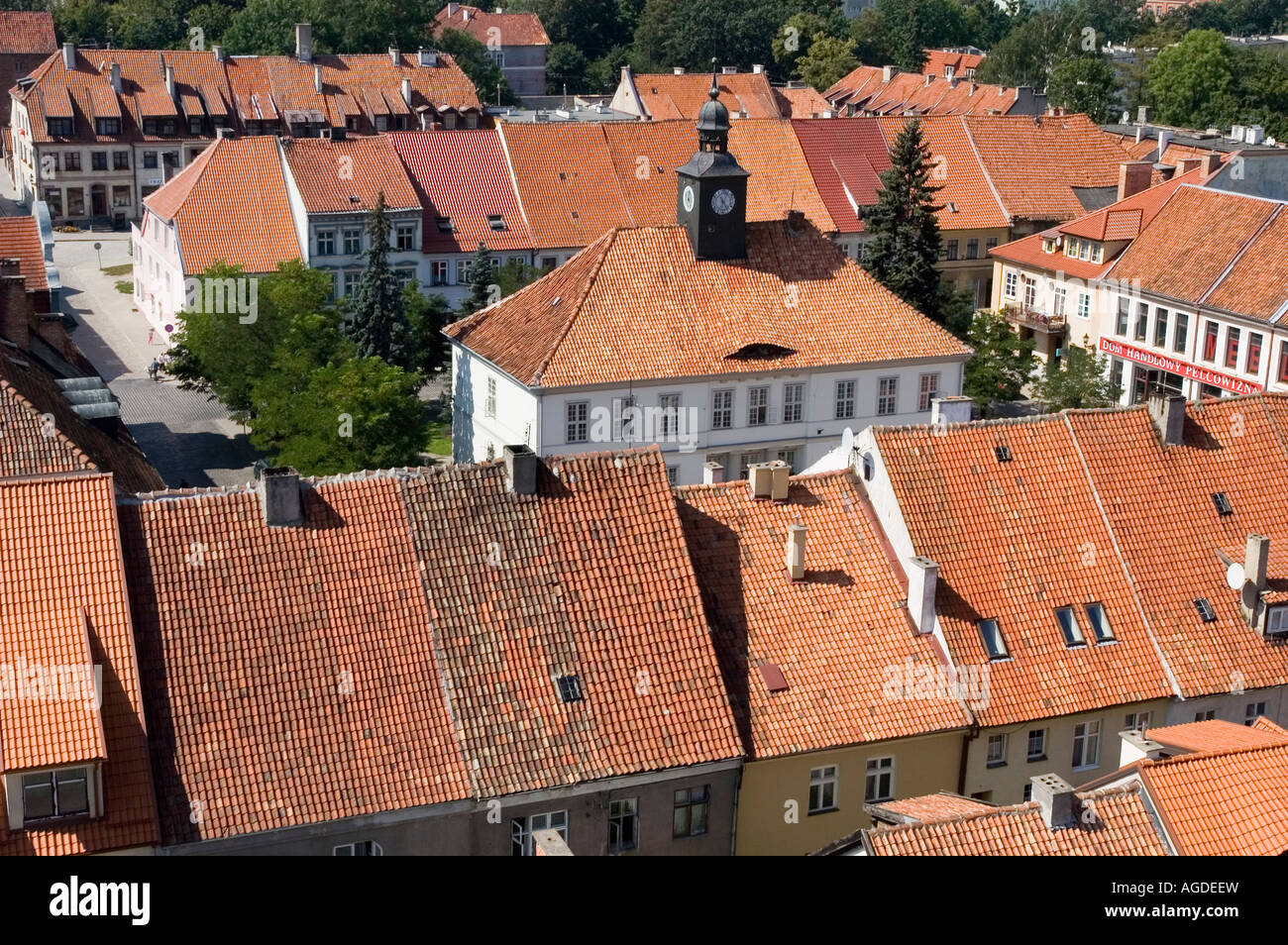 Red tiled rooftops of traditional houses in Reszel Rossel Warmia ...