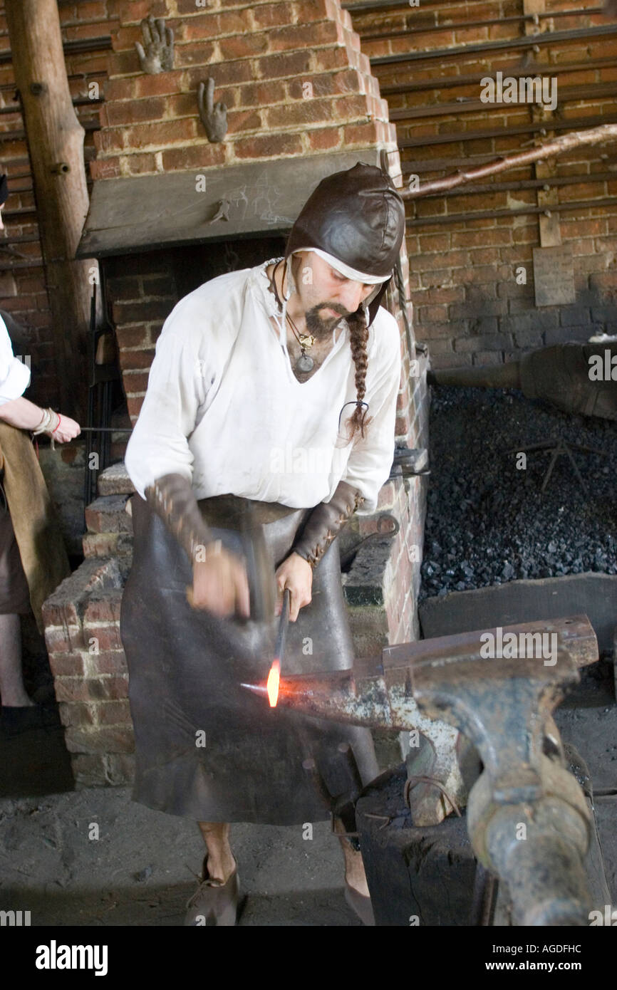 Recreation of Tudor forge at Kentwell Hall Long Melford Suffolk England ...