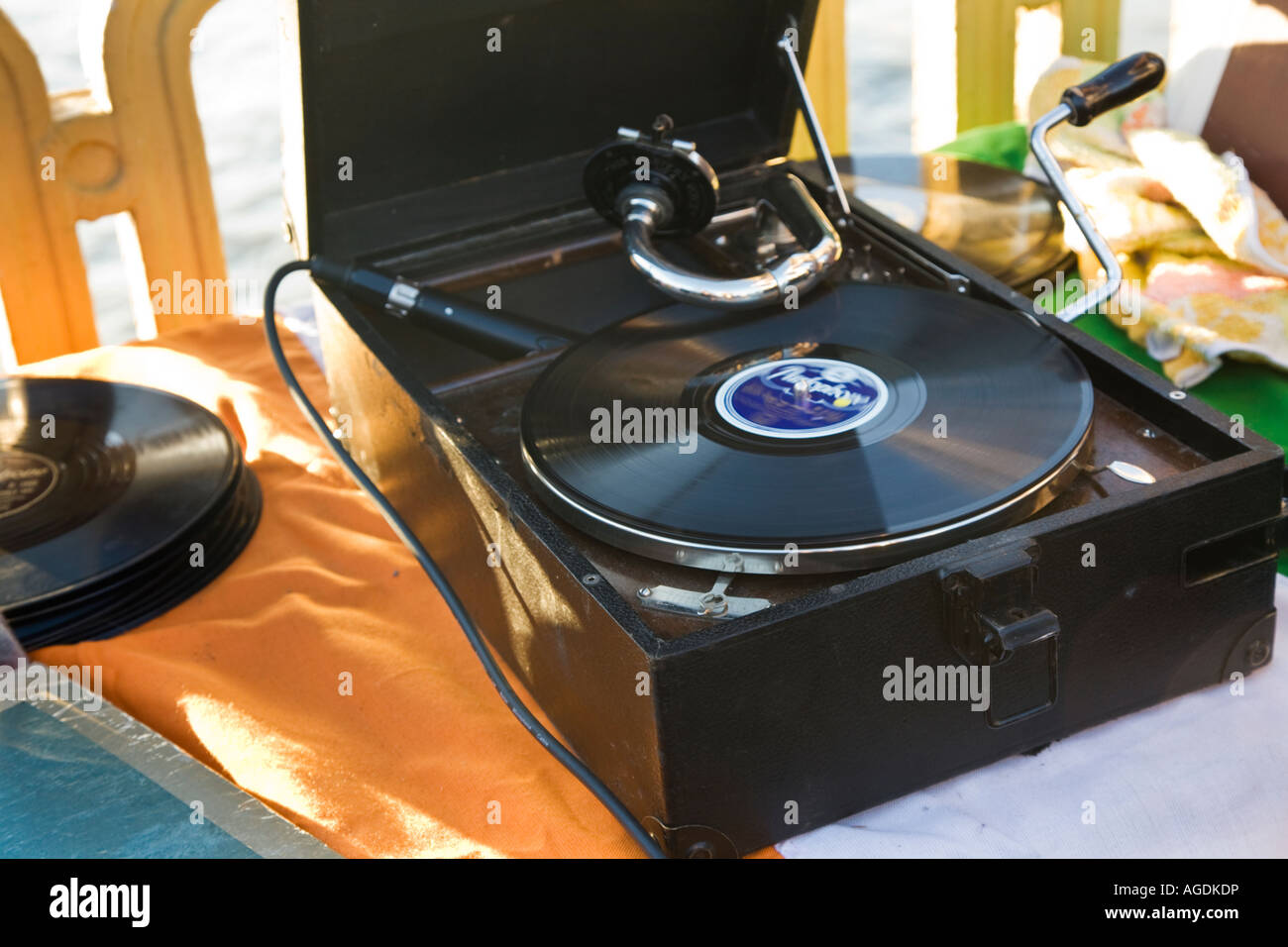 An old-fashioned record player Stock Photo - Alamy