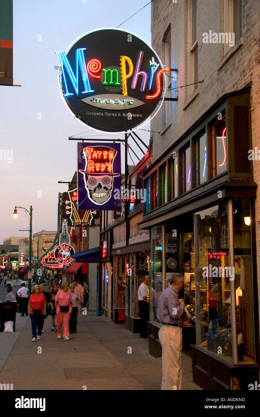 Blues Clubs and neon signs on Beale Street in Memphis, Tennessee Stock ...