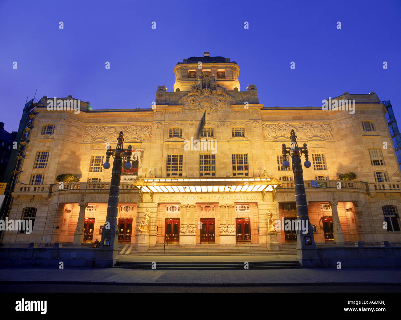 The Kings Dramatic Theatre or "Dramaten" at night in Stockholm, Sweden ...