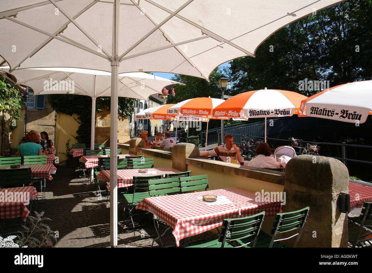 Restaurants and cafe in old town Bamberg, Franconia, Bavaria, Germany ...