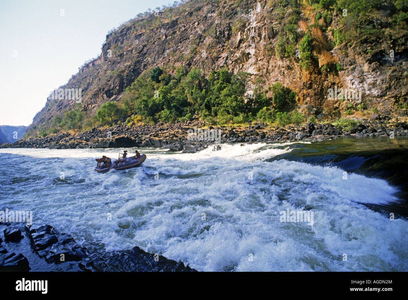 White water rafting on Zambezi River between Zimbabwe and Zambia Stock ...