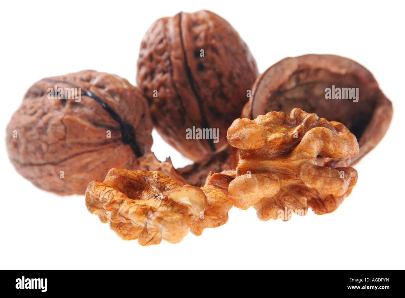 Walnut detail and broken on white background Stock Photo - Alamy