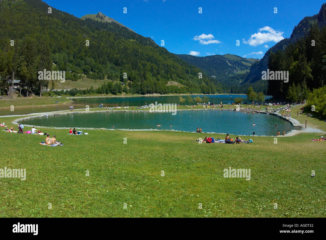 The swimming lake at Montriond Stock Photo - Alamy