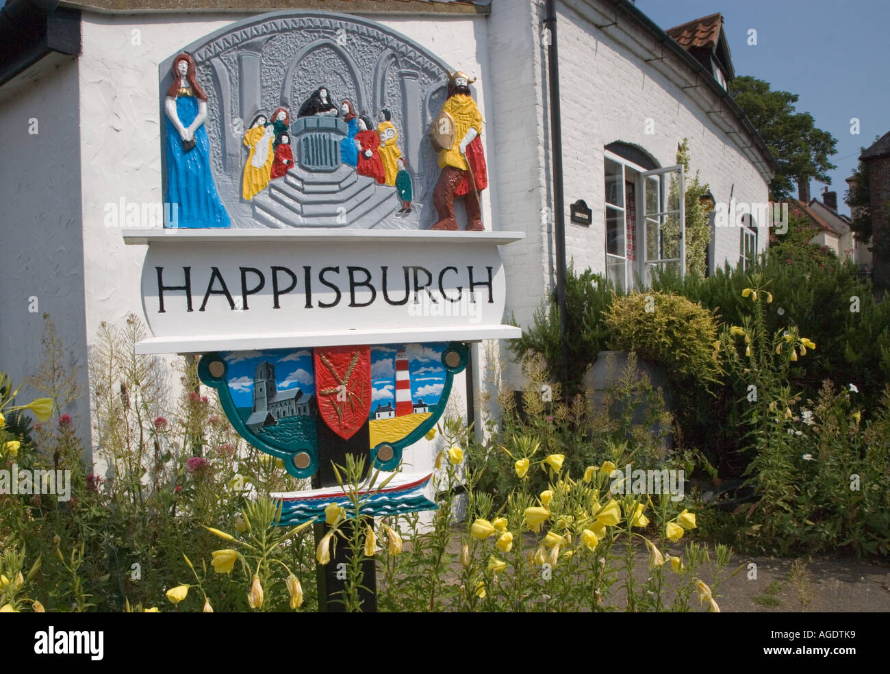 Happisburgh Village Sign Norfolk UK Stock Photo - Alamy