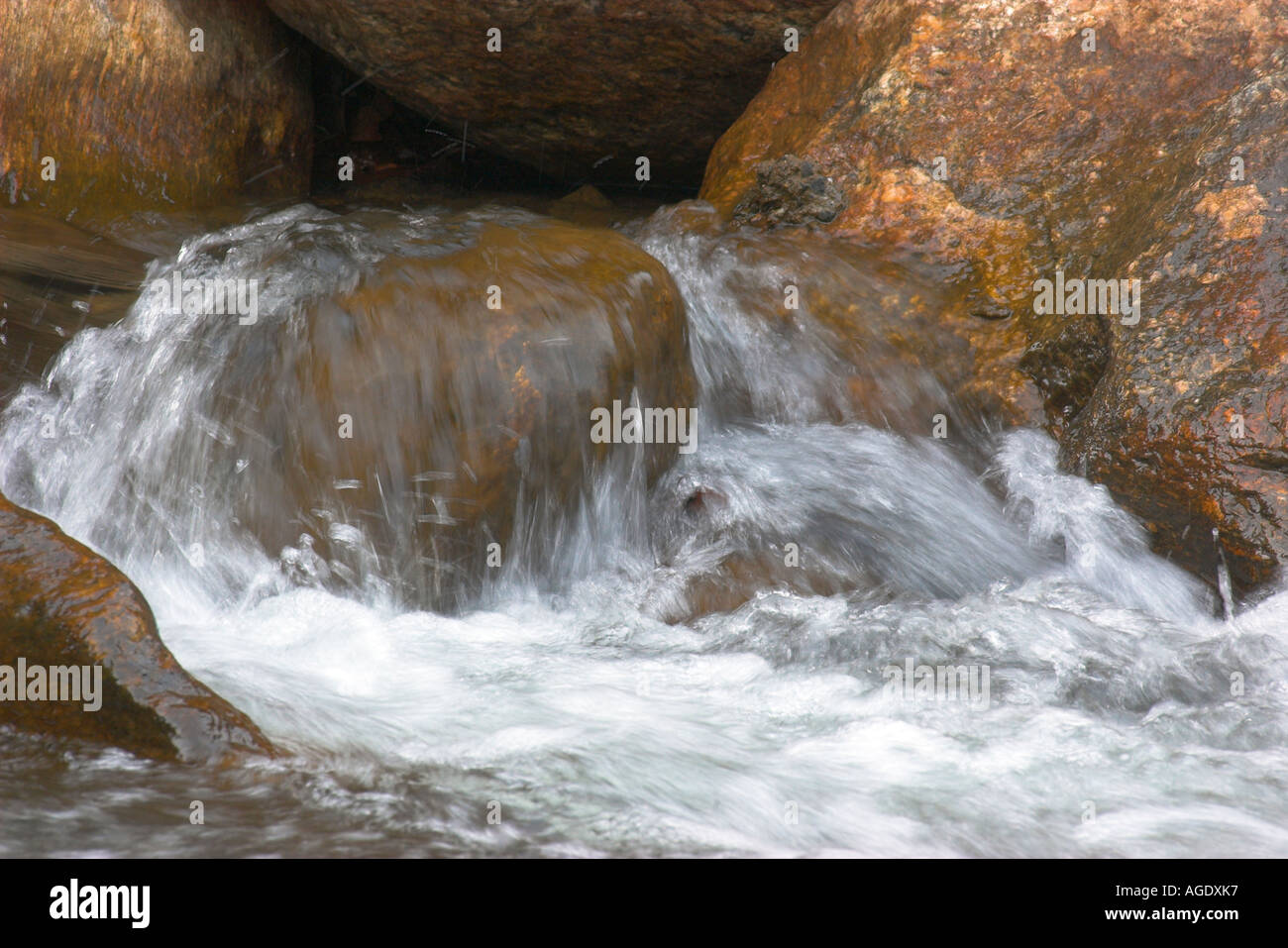 Water cascading over the rocks in the Rocky Broad River at Chimney Rock ...