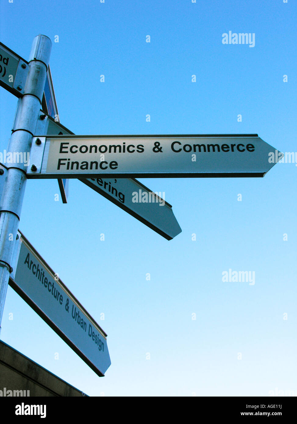 Signpost Economics Commerce Finance highlighted Stock Photo - Alamy
