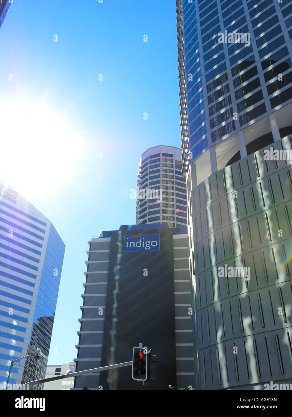 Brisbane Queensland Australia CBD office towers behind red light Stock ...