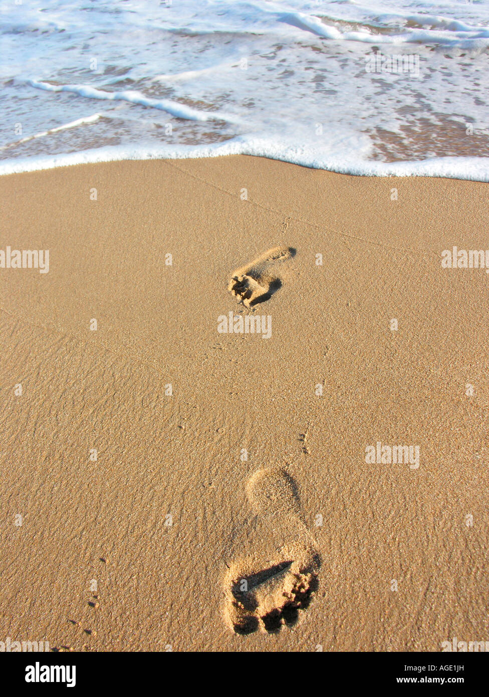 Footprints on sand beach coming out of sea Stock Photo - Alamy
