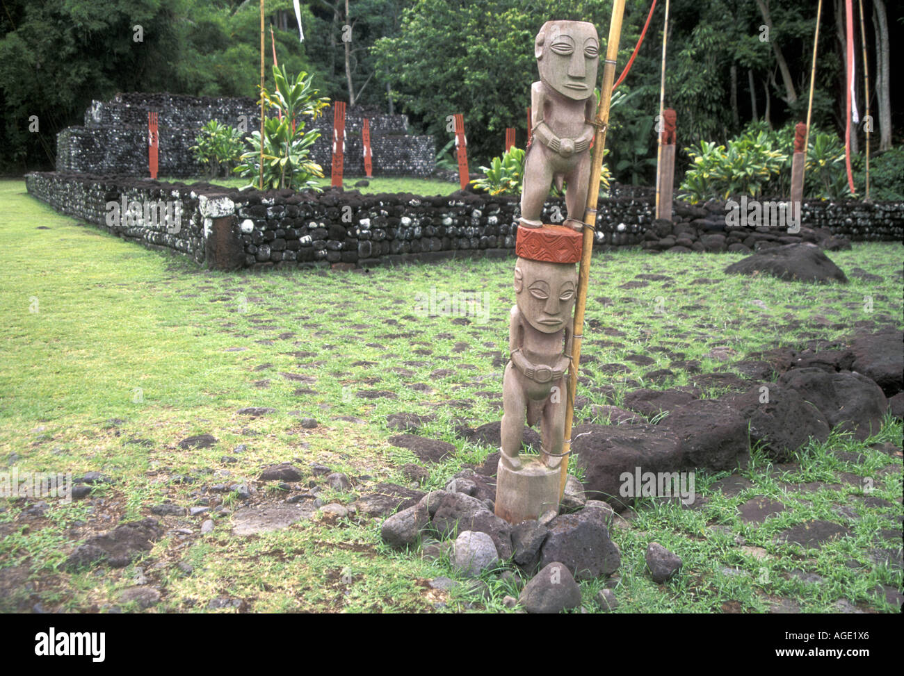 Ruins of the Marae Arahurahu at Paea on the island of Tahiti in French ...