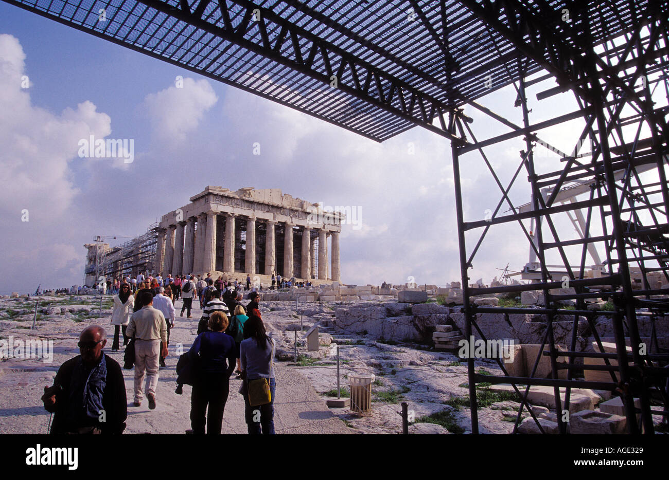 Greece Athens Construction work at the Parthenon the main temple at the ...
