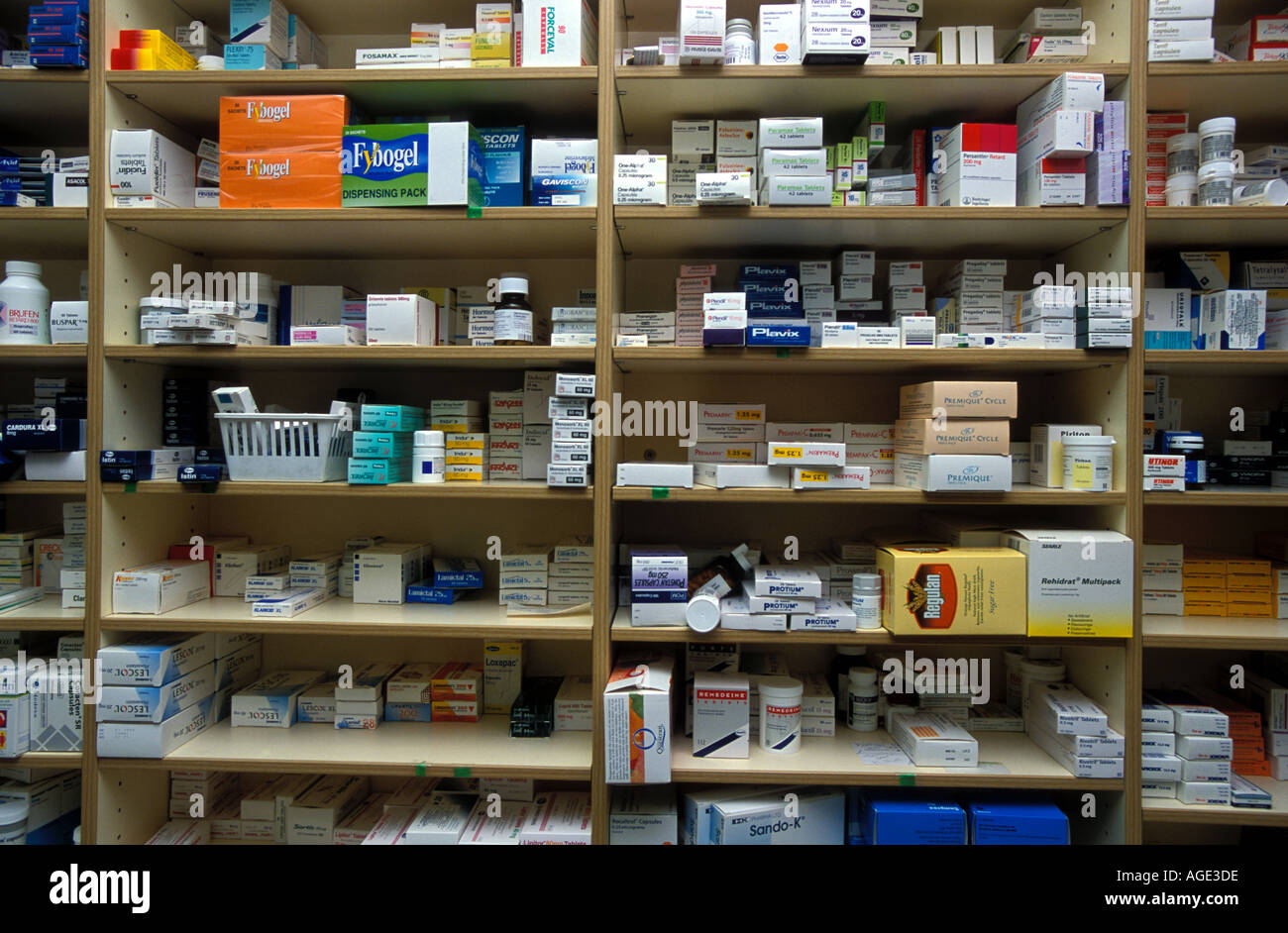 Medicines on display at a pharmacy London UK Stock Photo - Alamy