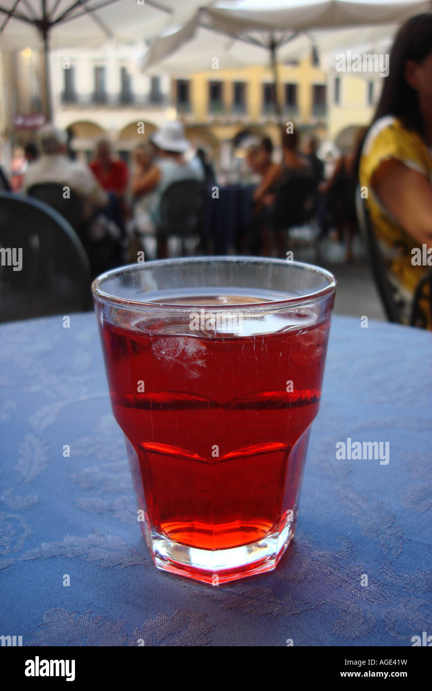 a glass of bright campari red Spritz the classic Italian aperitif on a ...