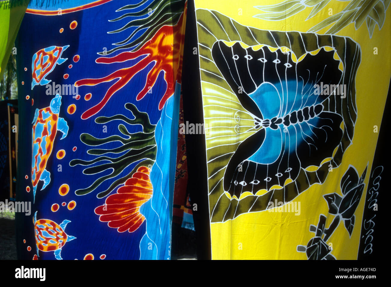 Colourful sarongs for sale by the beach at Manuel Antonio National Park ...