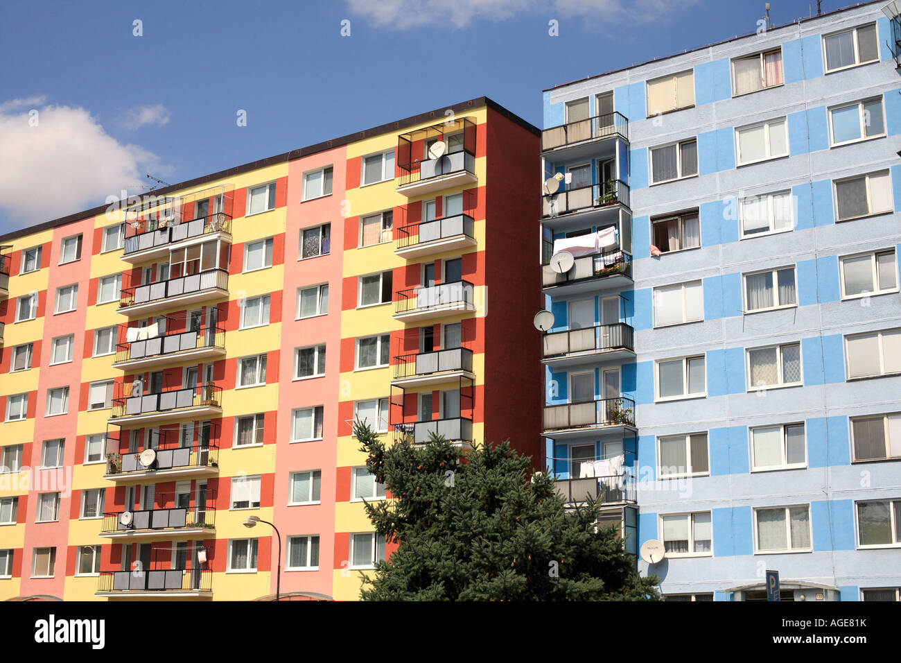 Communist building painted in bright colours. piestany, Slovakia Stock ...