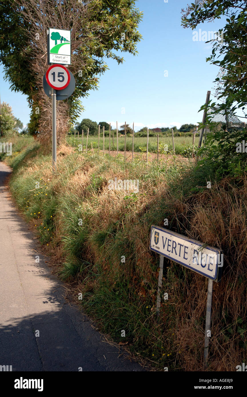 Sign denoting a Green Lane in Jersey, Channel Islands Stock Photo - Alamy