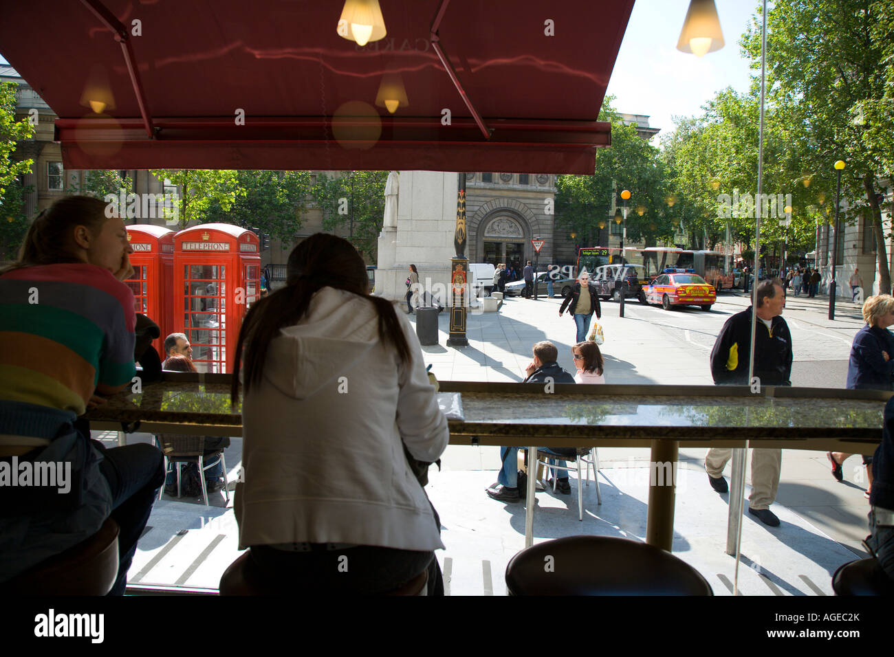 Street scene as viewed from the inside of a London café, UK Stock Photo ...