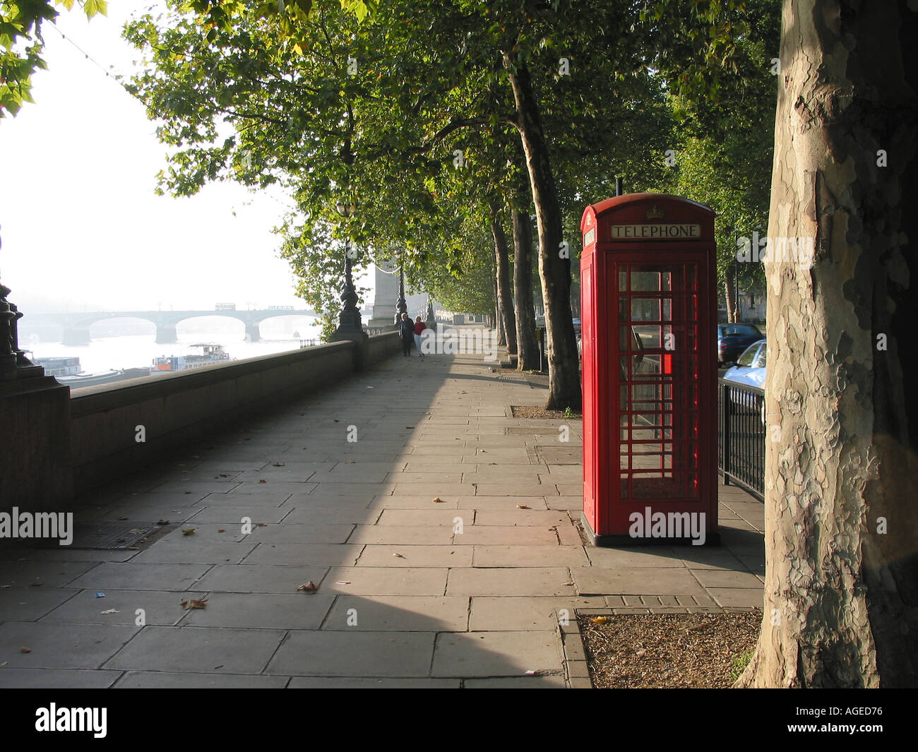 Embankment footpath along the river Thames in London England Stock ...