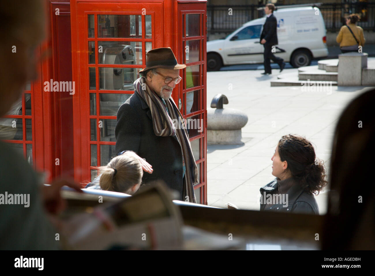 Street scene as viewed from the inside of a London café, UK Stock Photo ...