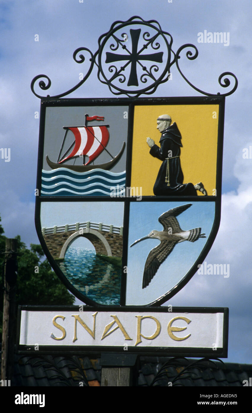 Snape village sign, Suffolk Stock Photo - Alamy